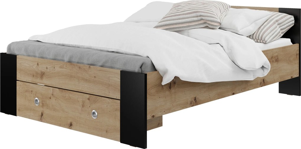 XXXLutz POSTEL, černá, dub artisan Carryhome - Jednolůžkové postele - 002698010305