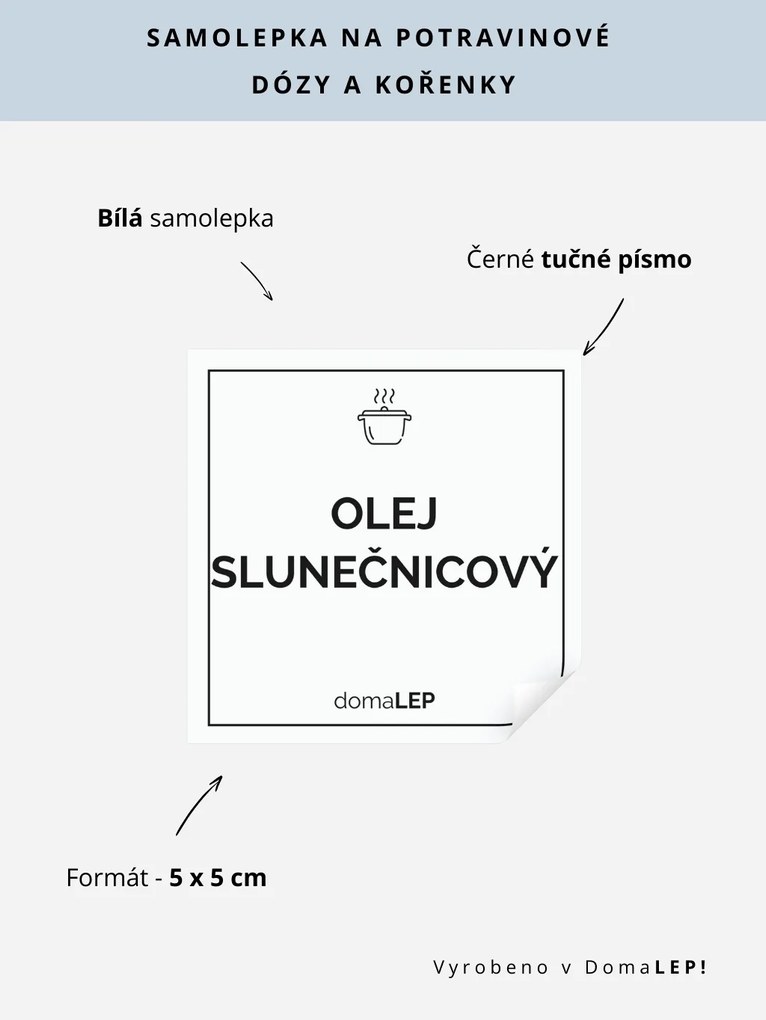 Samolepka na láhev OLEJ SLUNEČNICOVÝ – bílá, 5 x 5 cm, základní písmo