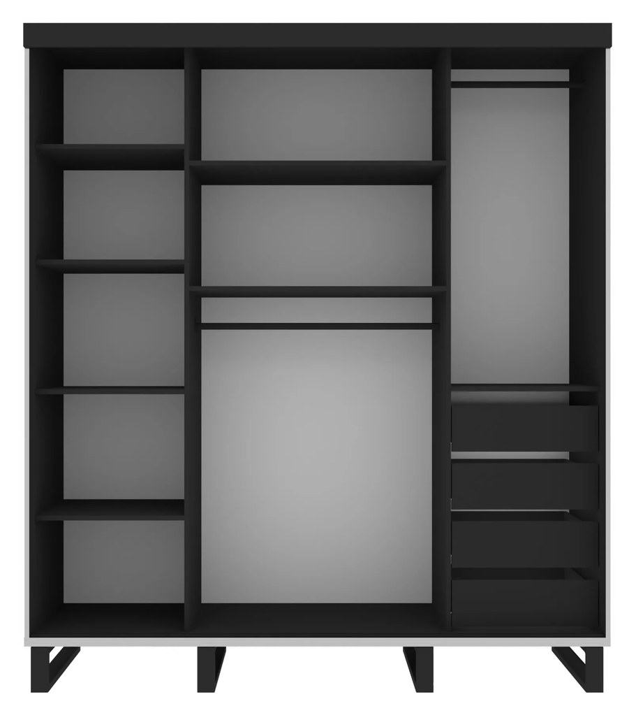 ARK Šatní skříň GOD, Černá/Stříbrná 200 cm