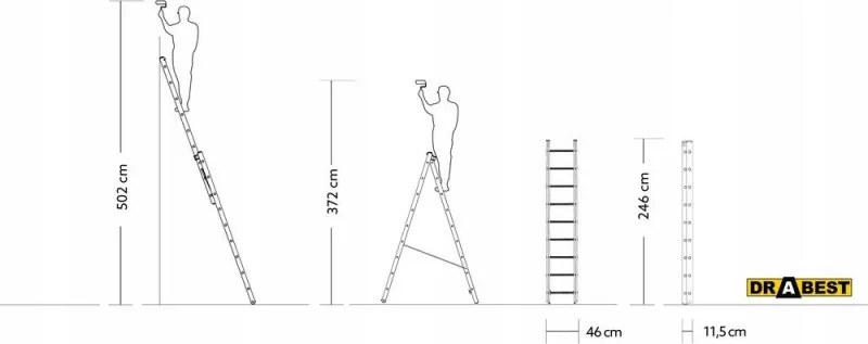 Hliníkový žebřík 2x9 příček dvoudílný DRABEST DW2-9 PRO