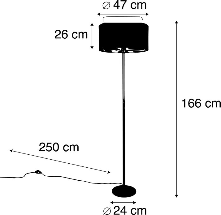 Moderní stojací lampa zlatá s stínítkem černým se zlatem - Simplo