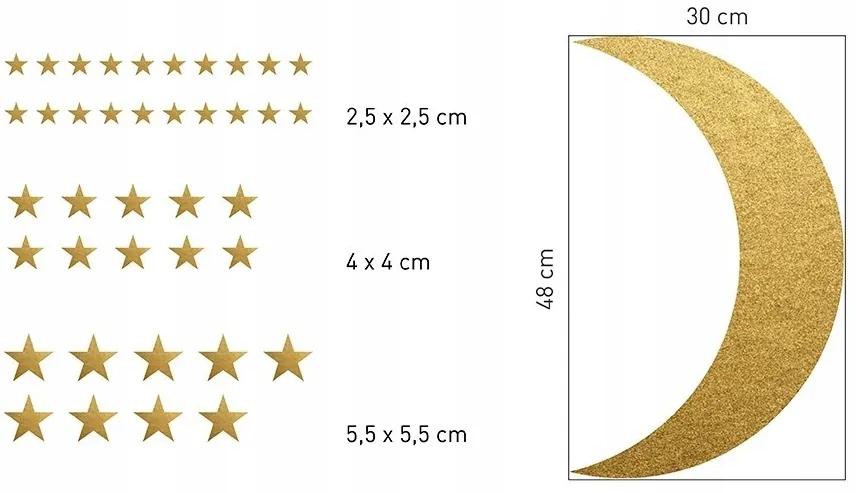 Samolepky na zeď zlatý měsíc s hvězdami 39 ks