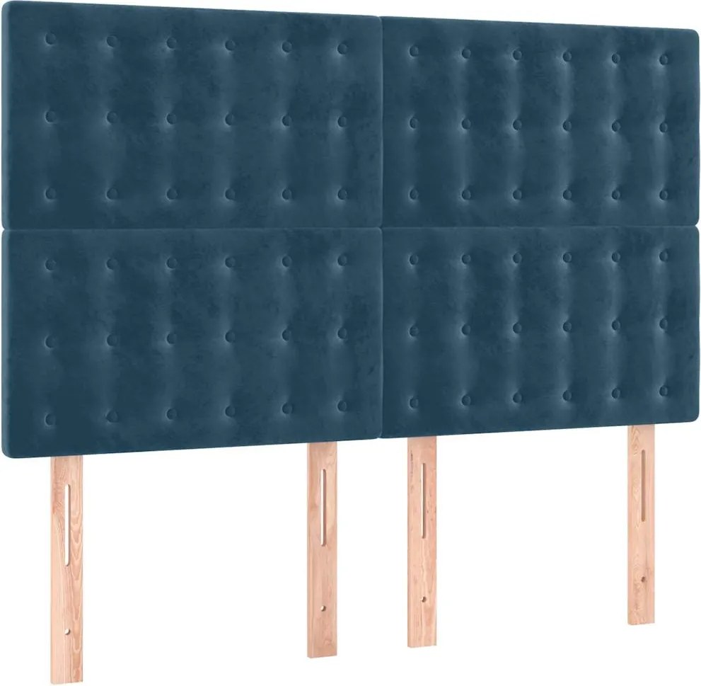 Čelo postele s LED tmavě modré 144x5x118/128 cm samet 3122910