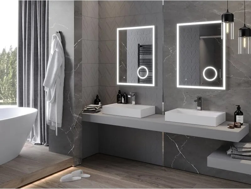 Mexen Kala osvětlené koupelnové zrcadlo s kosmetickým zrcátkem 60 x 80 cm, LED 6000K, anti-fog - 9820-060-080-611-00