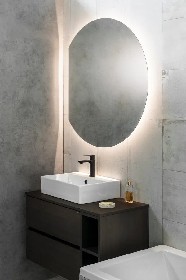Sapho Sapho, DARA CUT LED podsvícené zrcadlo 20W, ø 100x90cm, topná folie, 34900CI