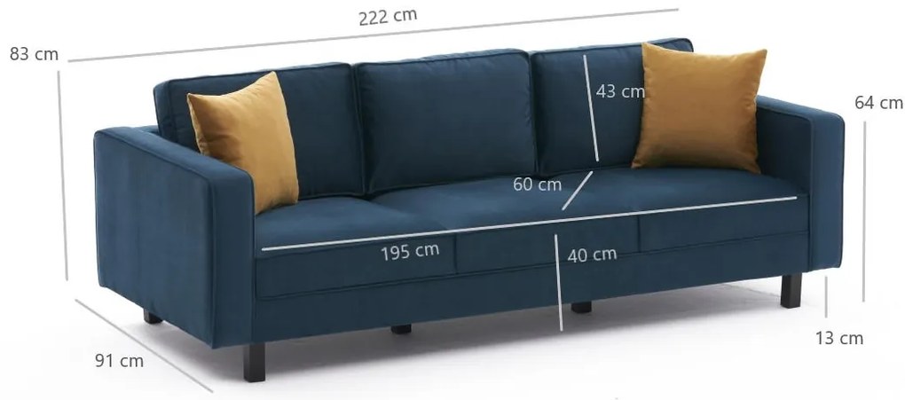 Hanah Home Třímístná pohovka KALE olejově zelená 222 cm 825BLC2728