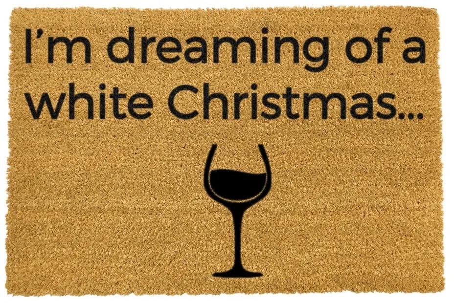 Černá rohožka z přírodního kokosového vlákna Artsy Doormats White Wine Christmas, 40 x 60 cm
