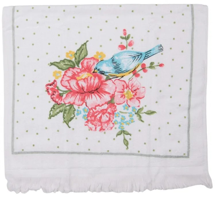 Kuchyňský froté ručník s květy a ptáčkem Cheerful Birdie – 40x66 cm