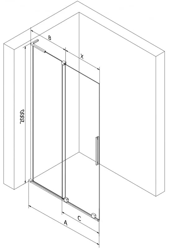 Mexen Velar L, posuvná sprchová zástěna Walk-in 90 x 200 cm, 8mm sklo námraza, chromová, 871-090-003-33-01