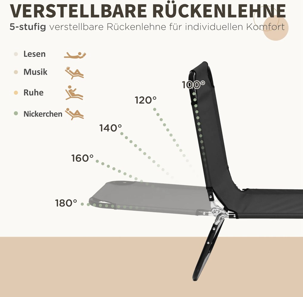 sada 2 skládacích lehátek Zahradní lehátko s 5 polohami výškově nastavitelného opěradla, nosnost až 120 kg