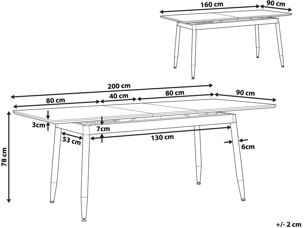 Rozkládací jídelní stůl 160/200 x 90 cm tmavé dřevo s černou CALIFORNIA Beliani