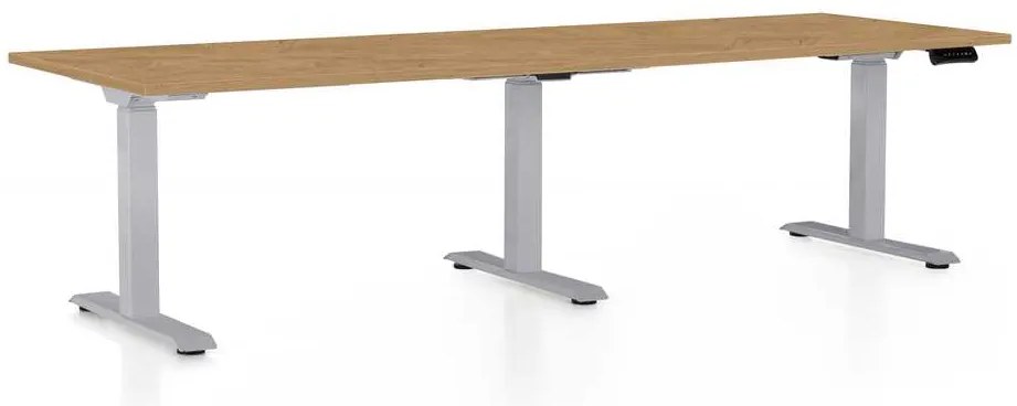 Výškově nastavitelný stůl OfficeTech Long, 240 x 80 cm, šedá podnož, dub kamenný