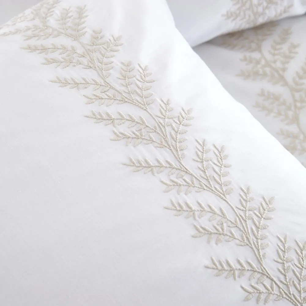Bílo-béžové bavlněné povlečení na dvoulůžko 200x200 cm Embroidery Leaf – Bianca