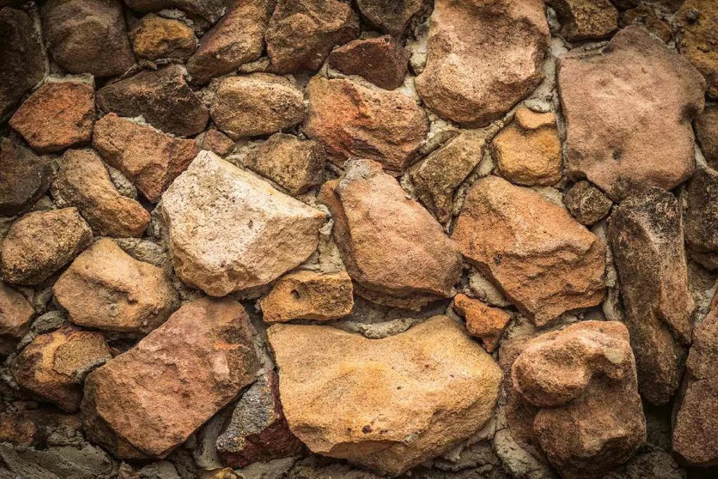 DIMEX | Samolepicí vliesová fototapeta na zeď Hnědá kamenná zídka MA-5-2698 | 375 x 250 cm | oranžová, hnědá, šedá
