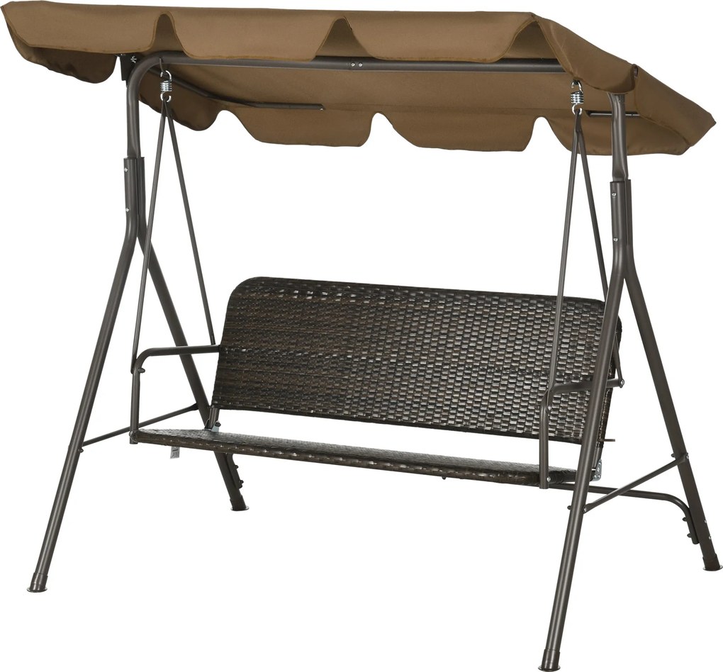 Zahradní houpačka Outsunny pro 3 osoby s nastavitelnou sluneční střechou, sedák z PE ratanu a opěrky na balkon, terasu, patio - nosnost 240 kg, 167x11