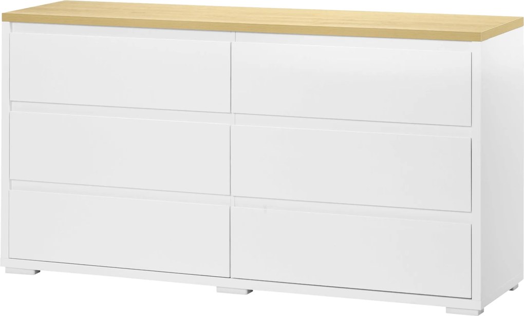HOMCOM 6-zásuvkový komoda z bílé dřevotřísky do ložnice, pracovny a obývacího pokoje, 140x37x75cm | Aosom