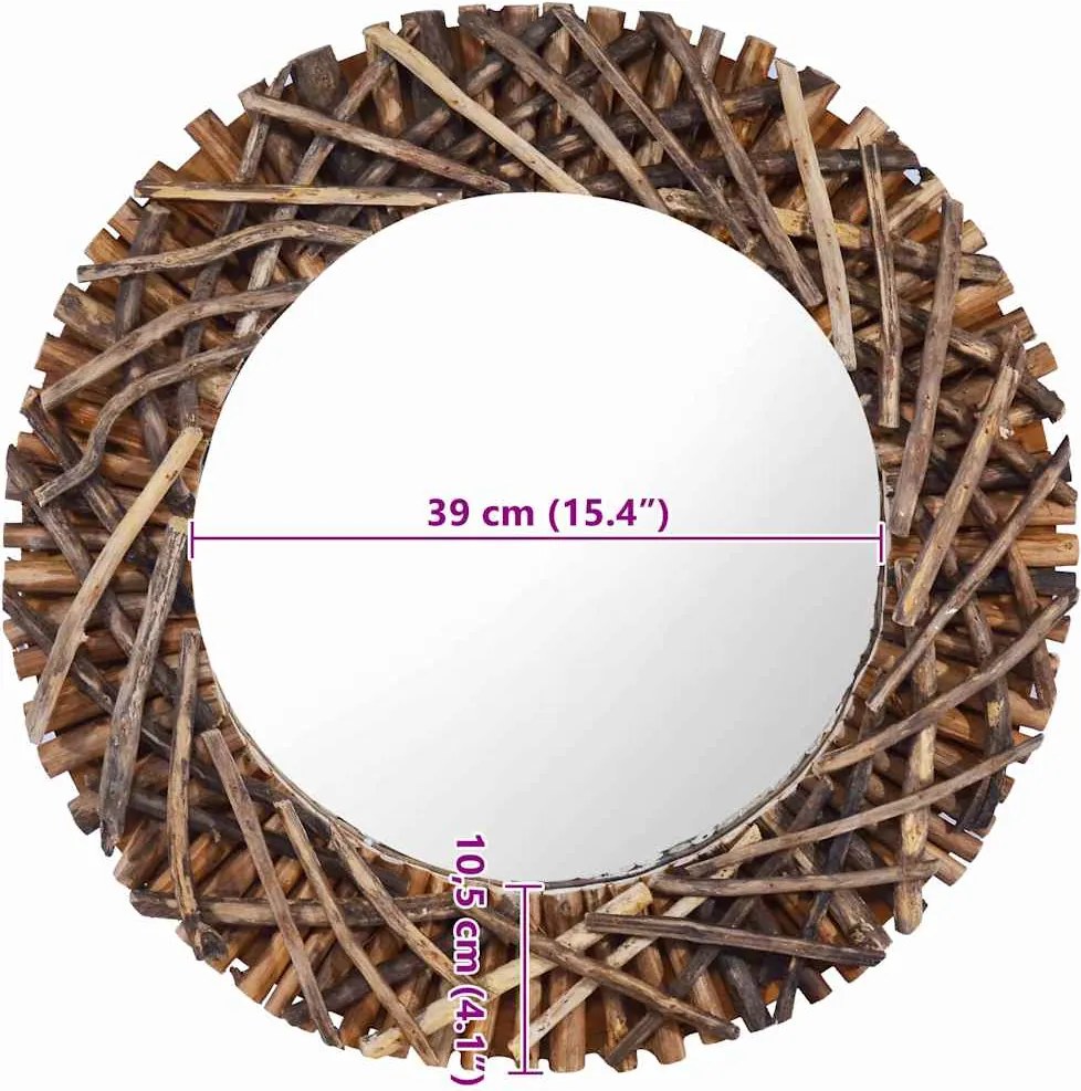 Nástěnné zrcadlo 60 cm teak kulaté 288802