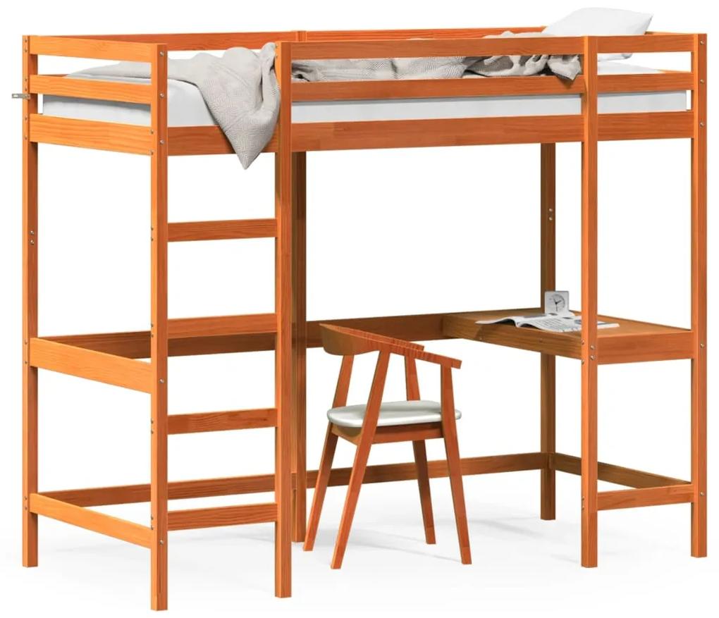 Patrová postel se stolem voskově hnědá 100 x 200 cm borovice