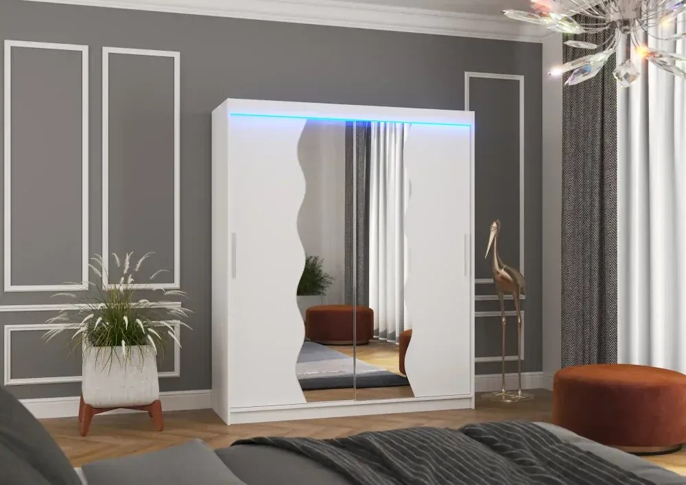 Posuvná skříň se zrcadlem a LED osvětlením KANSAS 180