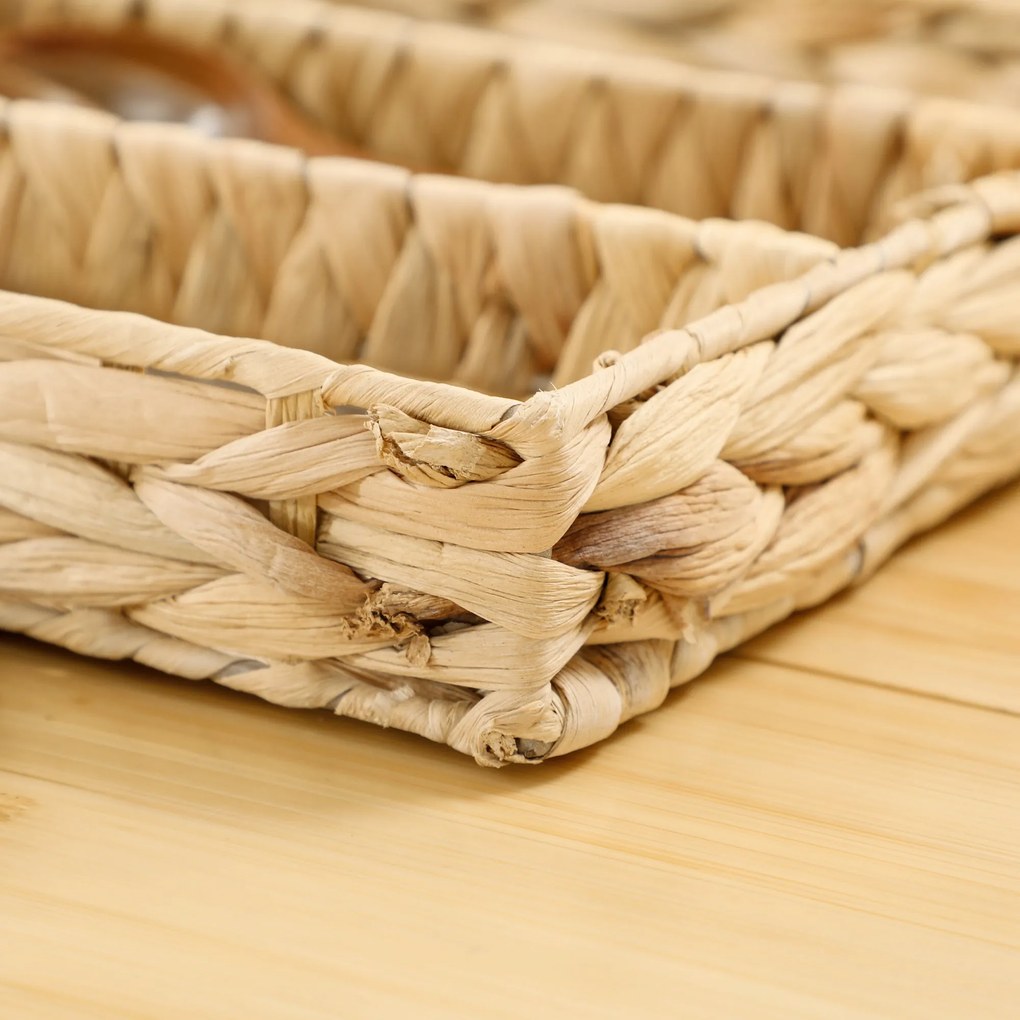 HOMCOM Obdélníkový Úložný Koš, Woven Storage Basket z Vodního Hyacintu s 4 Odděleními, Úložný Koš pro Kuchyni, Koupelnu, Ložnici, Přírodní