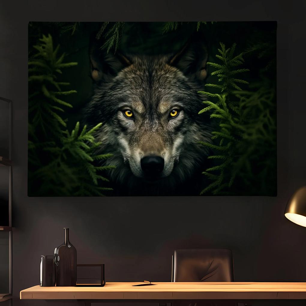 Obraz na plátně - Vlk skrytý mezi větvemi FeelHappy.cz Velikost obrazu: 180 x 120 cm