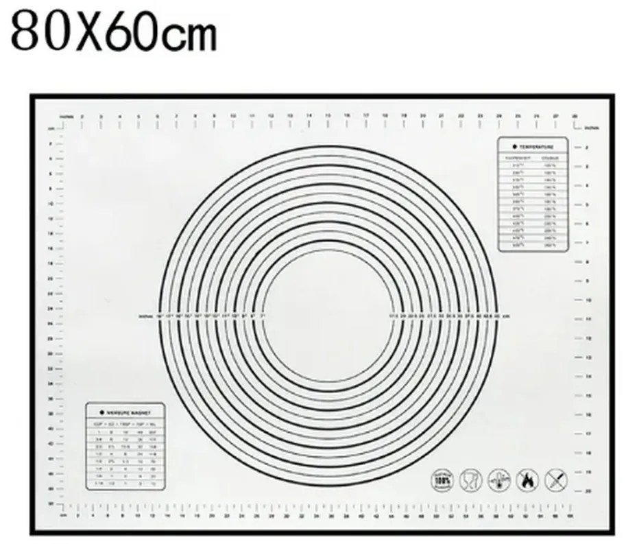 Silikonová kuchyňská podložka s měřítkem - nepřilnavá (v 8 velikostech) Barva: Černá, Velikost: 80x60 cm