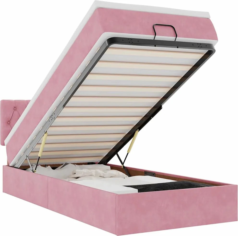 Osmanská postel s matrací &amp; LED růžová 80x200cm samet 3312661