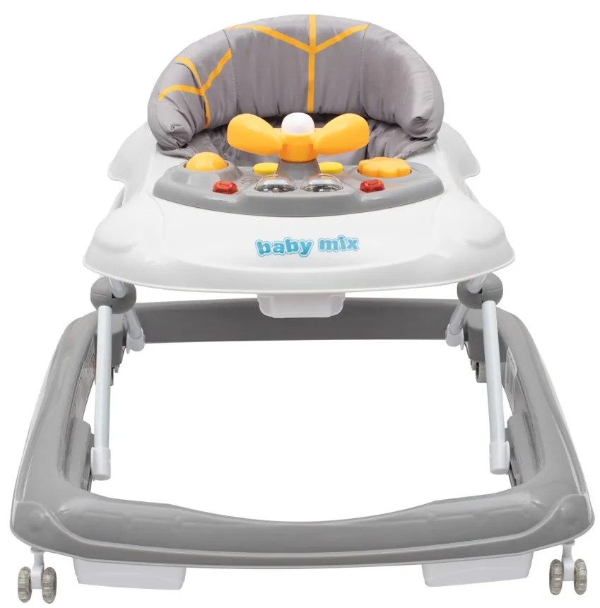 Dětské chodítko Baby Mix s volantem a silikonovými kolečky šedá