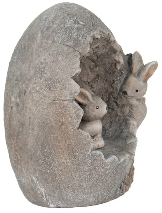 Šedá dekorace králíčci na vajíčku v dekoru kamene – 22x18x27 cm