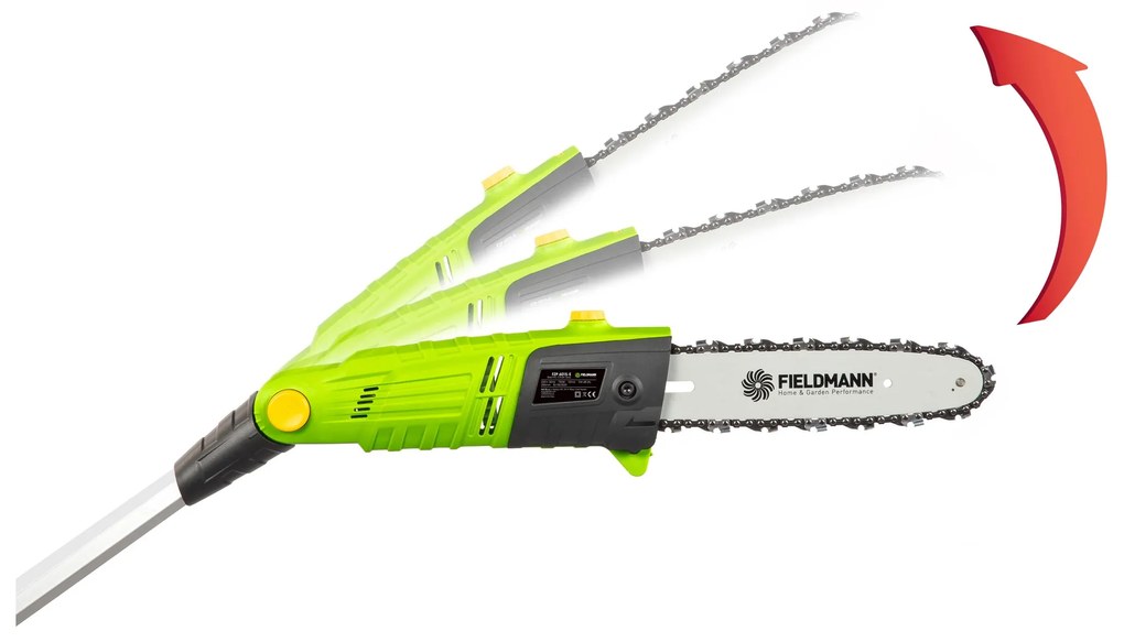 Fieldmann FZP 6015-E Elektrický prořezávač větví Příkon 750 W, Délka lišty 25 cm, Teleskopická rukojeť 230-290 cm, Nastavitelný úhel řetězové hlavy,