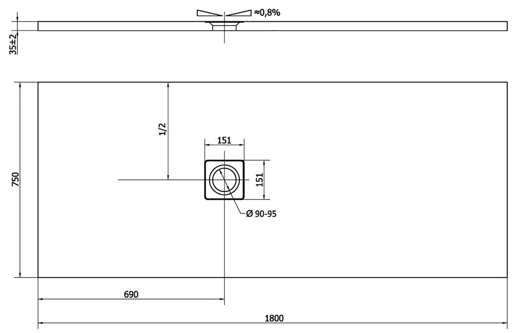 Polysan FLEXIA vanička z litého mramoru, 180x75x3,5 cm, 71532