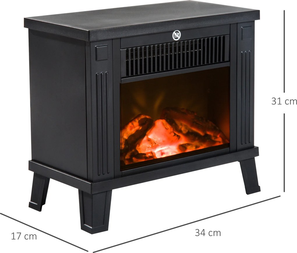 HOMCOM elektrický krb elektrická kamna stojící krb s efektem plamene 6001200W kov černý 34x17x31 cm pro příjemné večery |