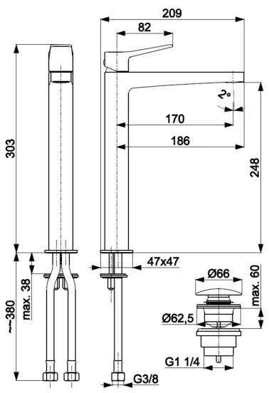 KFA Armatura 4522-712-44 - Umyvadlová baterie + výpusť MALAGA 30,3 cm bílá