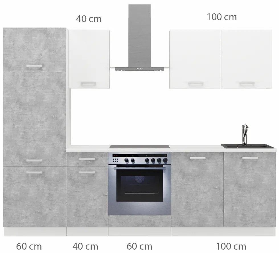 Kuchyňská linka TONI | 260 cm | S PRACOVNÍ DESKOU | bílá/bellato šedá