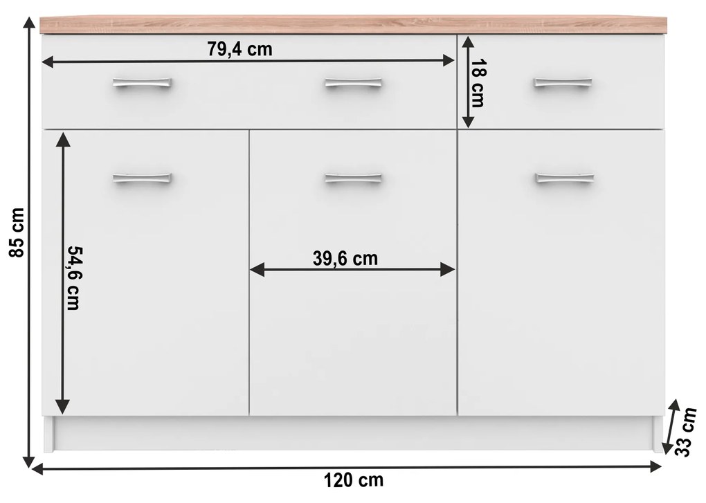 Kondela Komoda 3d2s, bílá / dub sonoma, TOPTY TYP 07