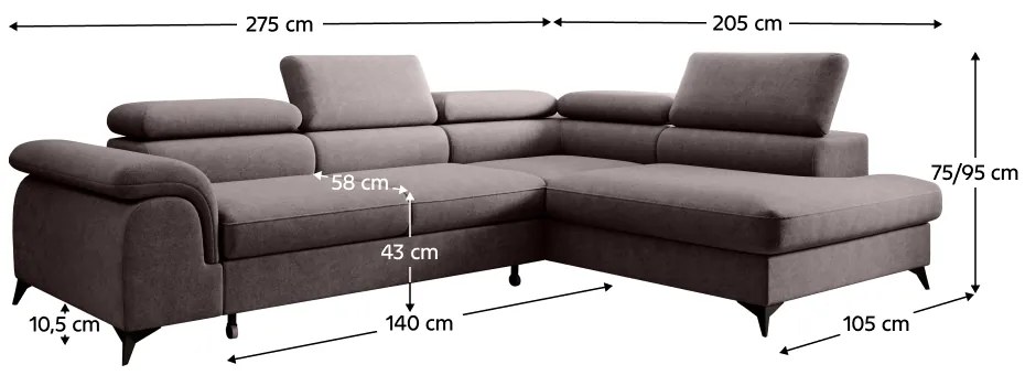 Kondela Rozkládací sedací souprava, sivohnědá, pravá, PONY ROH