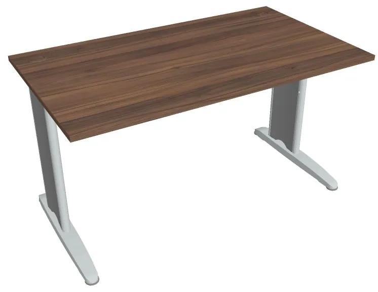 Stůl pracovní rovný 140 cm - Hobis Flex FS 1400 Dekor stolové desky: ořech, Barva nohou: Stříbrná