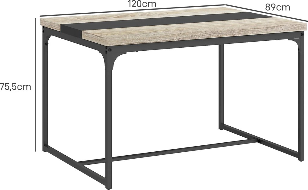 HOMCOM Jídelní stůl pro 6 osob v průmyslovém stylu, černý kov a dřevo, rozměry 120D x 89Š x 75,5V cm