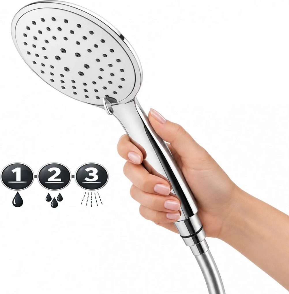 Erga Wemi, 3-funkční ruční sprcha s hadicí 150 cm, 12,5 × 14 cm, chromová, ERG-YKA-BP.WEMI-CHR
