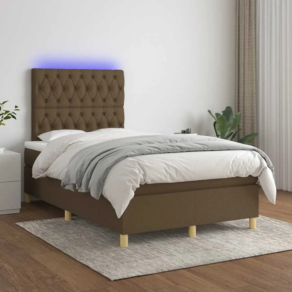 Box spring postel s matrací a LED tmavě hnědá 120x190 cm textil 3270270