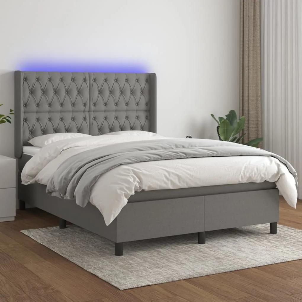 Box spring postel s matrací a LED tmavě šedá 140x200 cm textil,  3138558