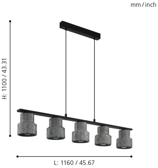 Eglo 39855 - Lustr na lanku HILCOTT 5xE27/40W/230V