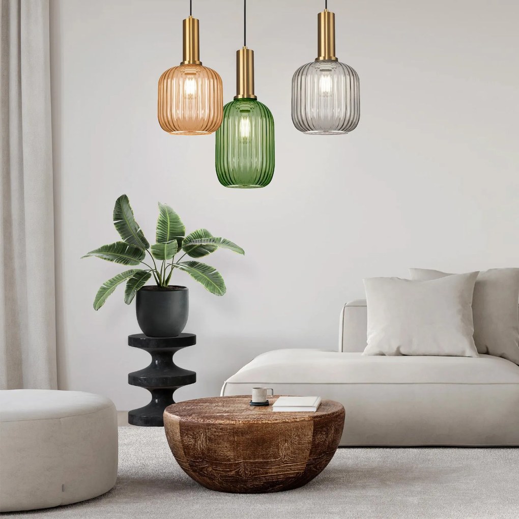 Toolight Skleněná závěsná stropní lampa oranžová APP458-1CP