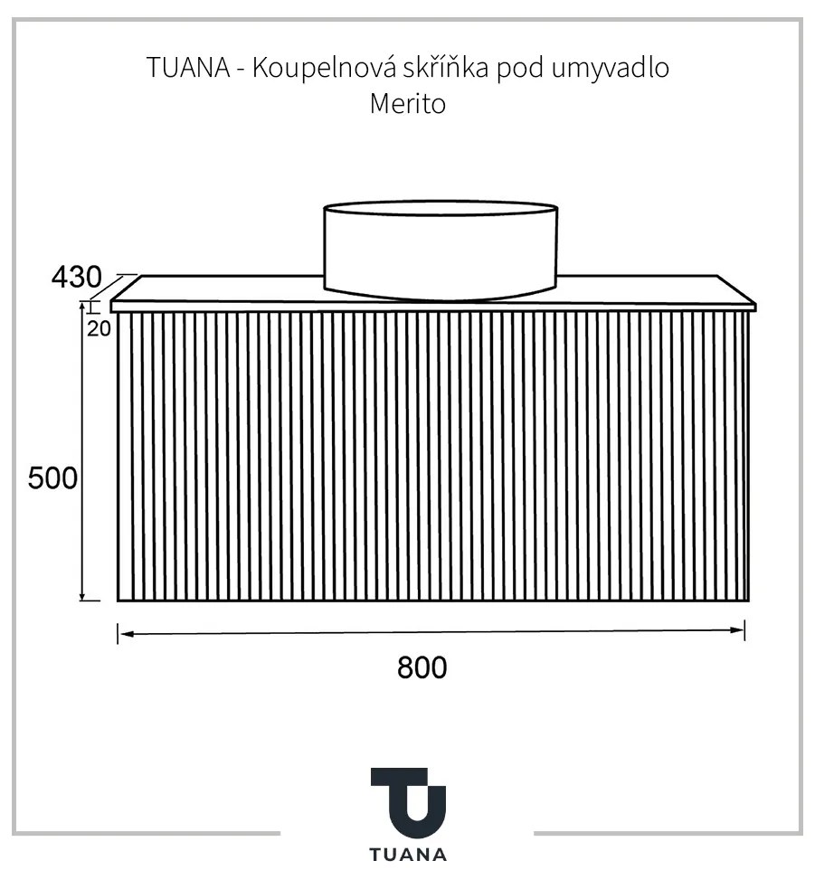 TUANA - Koupelnová skříňka pod umyvadlo Merito - černá matná - 80x50x43 cm