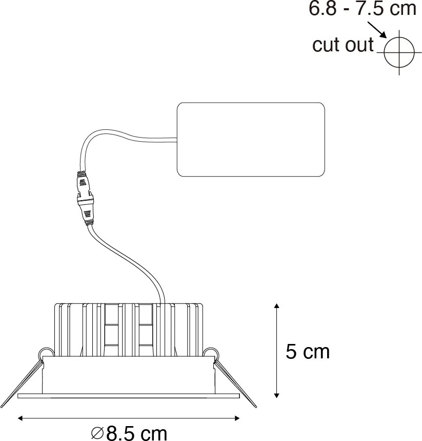 Zapuštěné bodové světlo černé 6,8 cm vč. LED 750 lm stmívatelné IP23 - Gaius