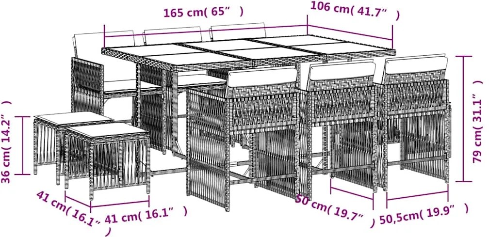 11dílný zahradní jídelní set s poduškami béžový polyratan 3211690