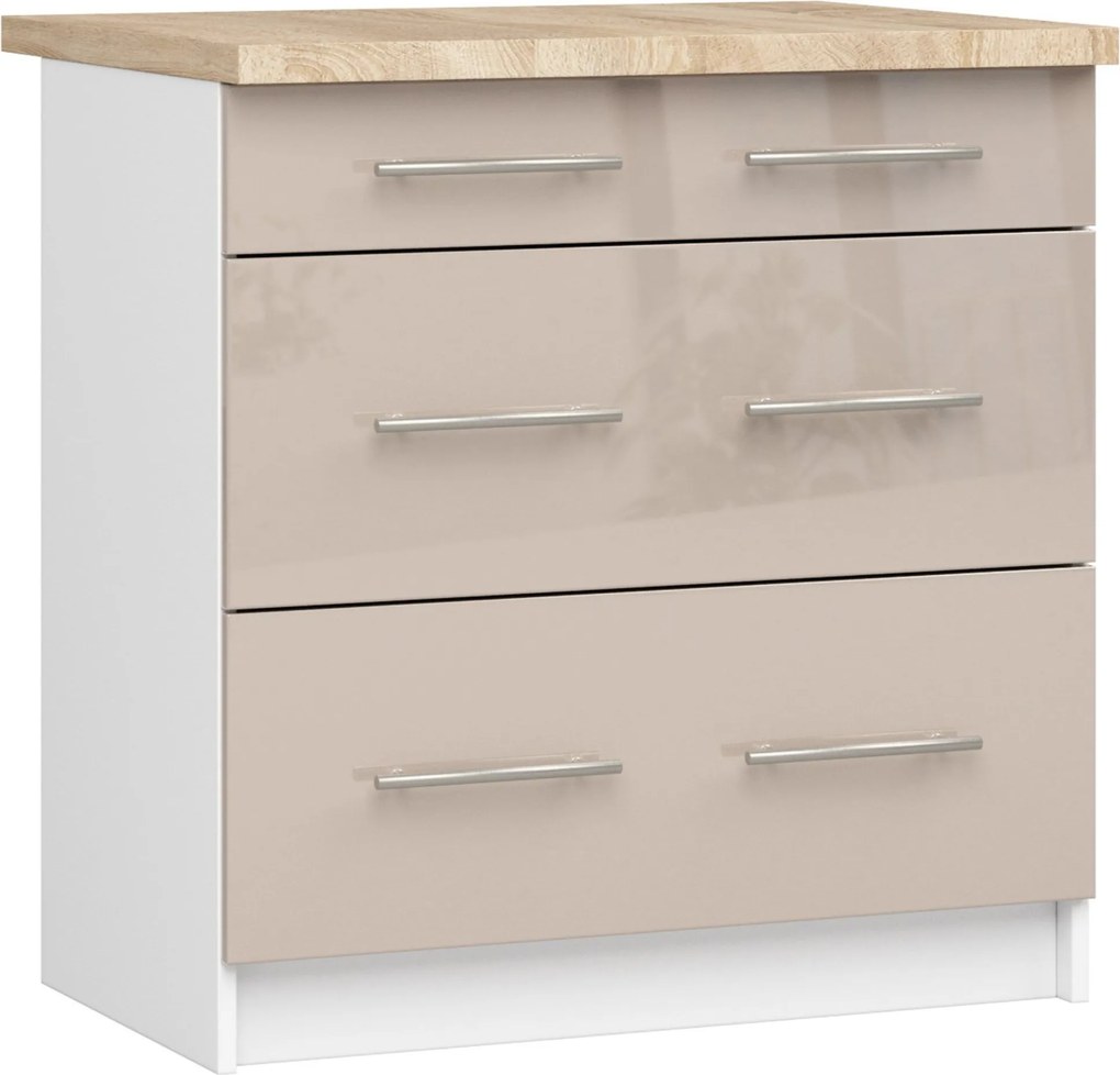 Kuchyňská skříňka Olivia S80 3SZ bílá/cappuccino lesk