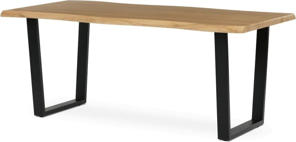 Stůl jídelní, MDF deska, kovová nohy ve tvaru U, dekor divoký dub, černý matný lak (180 x 90) cm
