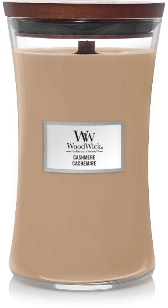 WoodWick vonná svíčka s dřevěným knotem velká Cashmere 609 g