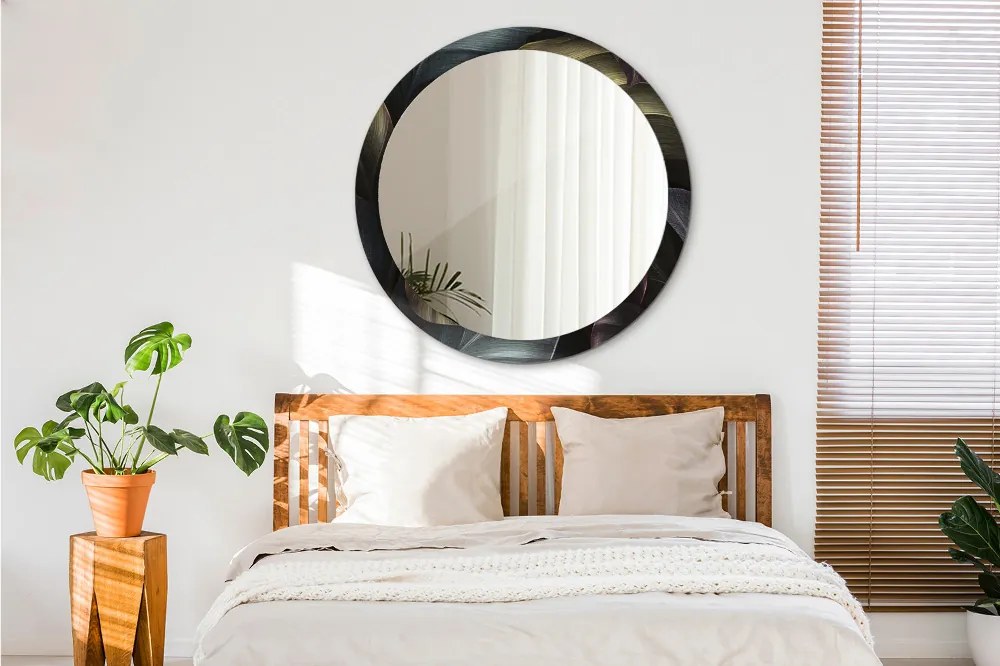 Kulaté dekorativní zrcadlo Tmavé tropické listy fi 100 cm